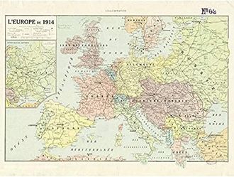 Fine Art Prints Peltier 1914 Politische Karte Europa, franz&ouml;sische Sprache, ungerahmt, Wandkunstdruck, Poster, Heimdekoration, Premium