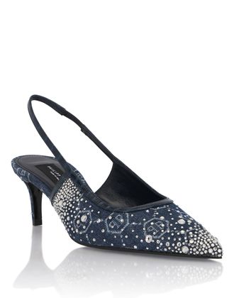 Philipp Plein Denim Mid Heels Slingbacks Monogram Strass