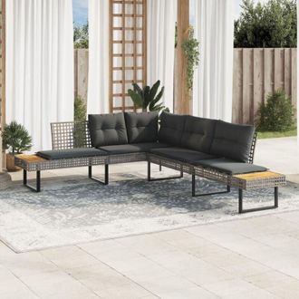 vidaXL vidaXL Gartensofa in L-Form mit Kissen Grau Poly Rattan und Akazie