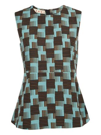 Marni haut sans manches à imprimé géométrique - Bleu
