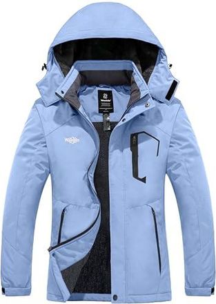 Wantdo Femme Manteau dhiver Snowboard Outdoor Parka Randonn&eacute;e Grande Taille Veste de Pluie Imperm&eacute;able Blouson de Ski D&eacute;contract&eacute; Coupe-Vent Brume bleue XL