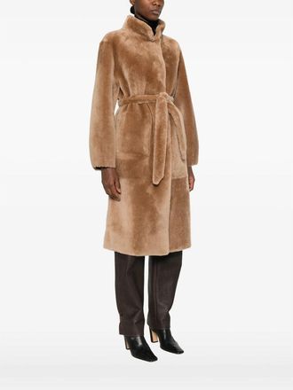Suprema High-Neck Leather Coat - Beige