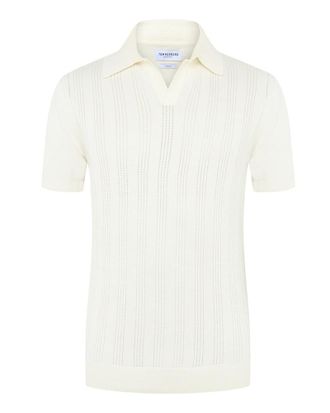 Tom Rusborg Poloshirt aus Baumwolle mit Variokragen und Streifenstrutkur in