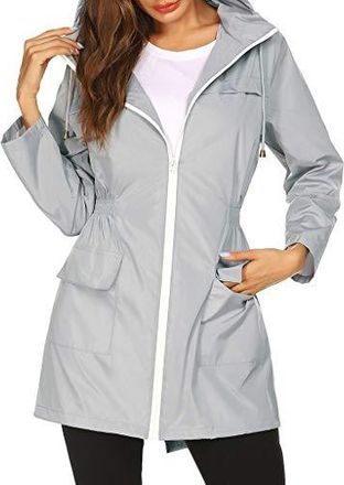Generic 2026 Vestes de pluie pour femme Veste &agrave; capuche pour lext&eacute;rieur Manteau coupe-vent pour femme, gris, S