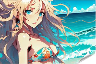 Islandburner Prime Bild Poster Anime Girl Long Blue Hair Cosplay Manga Premium Bilder Fotodruck