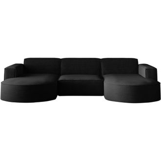 KAISER Ecksofa Designer MODENA U STUDIO stoff Dicker cord Poso Schwarz