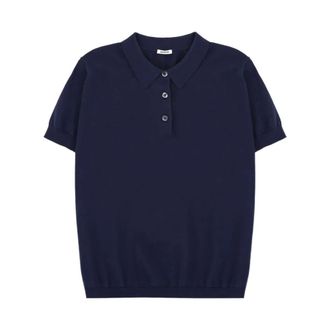 Aspesi Femme, Tops, Bleu, Taille: 38 FR Polo en m&eacute;lange de coton, soie et lin