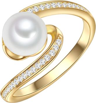 Valero Pearls Ring - Sterling Silber Ring Zirkonia S&uuml;&szlig;wasser-Zuchtperle - Gr. 50 - in Gold - f&uuml;r Damen