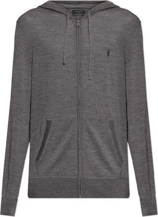 AllSaints Homme, Pulls, Gris, Taille: XL Mode Merino Zip Up Ramskull Sweat &agrave; capuche