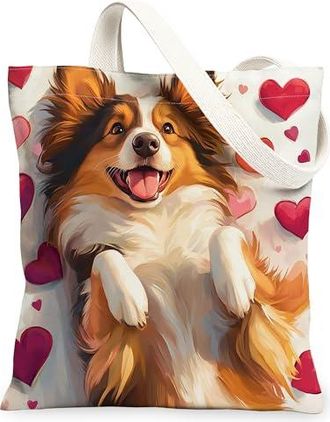 Generic Rough Collie Sac fourre-tout en toile pour faire du shopping 33 x 38,1 cm, sac d&eacute;picerie r&eacute;utilisable pour la Saint-Valentin, sac d&eacute;picerie pour femme