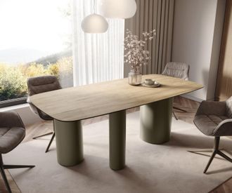 DELIFE Esstisch Edge Boot 200x100 Keramik Laminam Sabbia Eichefarbig Troa Metall Effektfinish Titan, Esstische