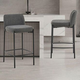 M&S Collection M&s - Lot de 2 chaises de bar H65 cm en tissu bouclette gris foncé - elsa