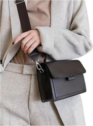 Generic Sac à bandoulière for femmes, petit sac carré décontracté Simple à large sangle dépaule rétro, sac messager à une épaule(Dark Grey)