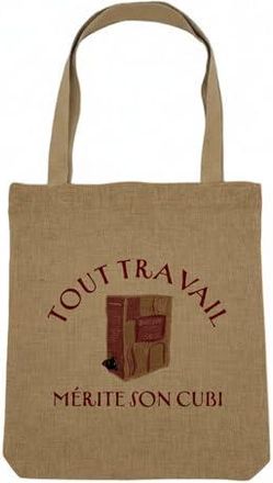 Fabulous Sac Shopping Tote Bag Aspect Lin - Tout Travail M&eacute;rite Son Cubi Alcool Vin Rouge - Sac de Courses Toile Epaisse 360g Beige Naturel Cabas Port&eacute; Epaule 