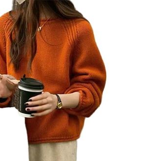 Generic QXDZSW Pull en laine &agrave; col rond pour femme Pull &eacute;pais Automne Hiver Mode Couleur unie V&ecirc;tements Tricot Top, rouge framboise, XL