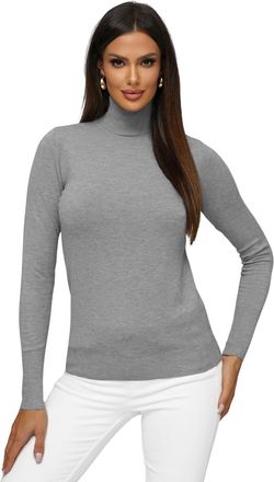 OZONEE Damen Rollkragenpullover Pullover Strickpullover Sweater Rollkragen Strickjacke Turtleneck Feinstrick Winter Vintage Casual 777/1980SW/3 DUNKELGRAU S/