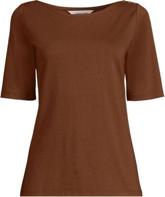 Lands End Supima T-Shirt mit U-Boot-Ausschnitt und geknöpfter Schulter, Damen, Größe:56-58 plus, Orange, Baumwolle, by Lands End