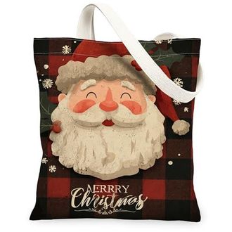 Generic Sacs fourre-tout en toile motif P&egrave;re No&euml;l, sacs &agrave; provisions r&eacute;utilisables, festifs, rustiques, l&eacute;gers et lavables, Rouge, 13x15 Inch