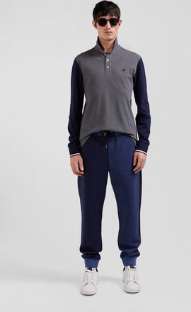 Eden Park Polo Manches Longues En Piqu&eacute; Coton Gris Col Jacquard &Eacute;cusson Gomme Coupe Regular