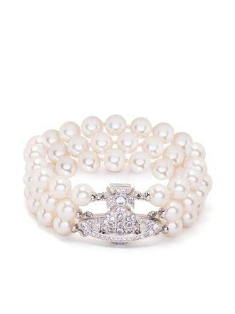 Vivienne Westwood bracelet serti de perles &agrave; logo Orb - Tons neutres
