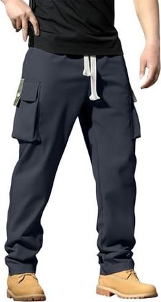 Generic Pantalon de jogging confortable pour homme pour le salon et la maison, taille &eacute;lastique douce, coupe d&eacute;contract&eacute;e, gris fonc&eacute;, 3XL