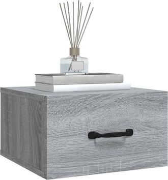 tidyard Wand Nachttisch mit Schublade H&auml;ngend Nachtkommode Nachtschrank Nachtkonsole Wandboard Holzwerkstoff Grau Sonoma 35x35x20 cm