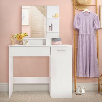 ML Design ML-Design Coiffeuse Moderne avec Miroir, 90x38x138 cm, en MDF Blanc, Table de Maquillage avec Tiroir, Deux &Eacute;tag&egrave;res et Armoire Inf&eacute;rieure, Beaucoup