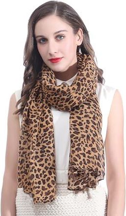 Lina & Lily Écharpe Foulard pour Femme Imprimé Léopard Animal (Marron)
