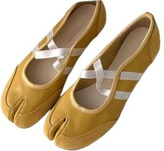 Generic JCVBN Ballerines plates noires argent&eacute;es et rouges pour femme - Bout fendu - Ballerines Tabi - Chaussures de marche pour femme - Chaussures d&eacute;t&eacute;, jaun