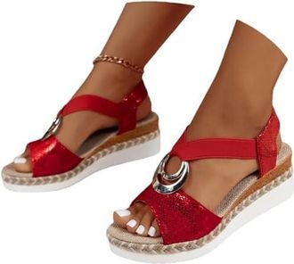 Generic Sandales compens&eacute;es pour femme Uk2026, soutien de la vo&ucirc;te plantaire, bout ouvert, sangle de cheville, sandales &agrave; enfiler, d&eacute;coration en m&eacute;tal, chauss