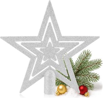 Com-Four Weihnachtsbaumspitze Glitzer-Stern - Stern-Spitze f&uuml;r Weihnachtsbaum - Christbaumspitze f&uuml;r Jede Baumspitze - Weihnachtsstern bruchsicher