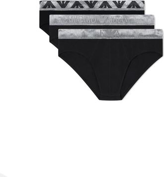 Emporio Armani Homme, Sous-v&ecirc;tements, Noir, Taille: L Embroidered-Logo Briefs (Set of Three)