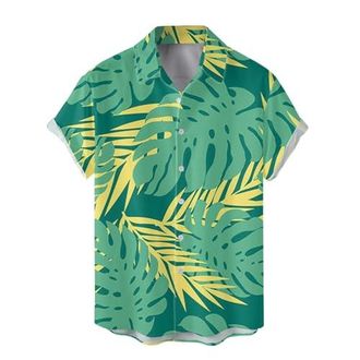 Generic Chemise hawa&iuml;enne amusante avec palmier pour homme boutonn&eacute;e &agrave; manches courtes - Chemise tropicale des Cara&iuml;bes &agrave; revers - Chemise d&eacute;t&eacute; des ann&eacute;es 80 