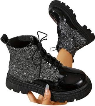 Minetom Bottines &Agrave; Paillettes pour Femmes avec Fermeture &Eacute;clair Style Chelsea Bottes &Agrave; Lacets Courtes A Noir 40 EU