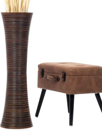 Leewadee Große Deko Bodenvase Für Dekozweige, Hohe Standvase Für Pampasgras, Design Holzvase, 85 cm, Braun