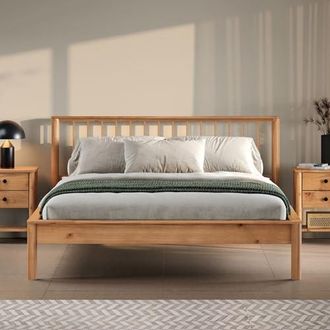 IDIMEX Lit 140 x 190 avec sommier APOANA en Bois Massif Coloris ch&ecirc;ne, Cadre Robuste avec t&ecirc;te de lit &agrave; barreaux, lit Adulte Double pour Chambre Confortable 