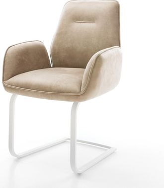 DELIFE Freischwinger Clea-Flex Mikrofaser Taupe Vintage Freischwinger flach Wei&szlig;, Esszimmerst&uuml;hle