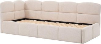 Vente-Unique Lit gigogne 2 x 80 x 200 cm - Avec sommier peigne - Tissu textur&eacute; - Beige - PLURANIO