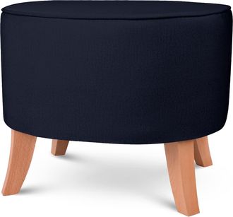 MG Design Ovaler Samt-Hocker 52 x 62 cm in Marineblau mit Holzbeinen - Gepolsterter Fu&szlig;hocker f&uuml;r Wohnzimmer oder Schlafzimmer