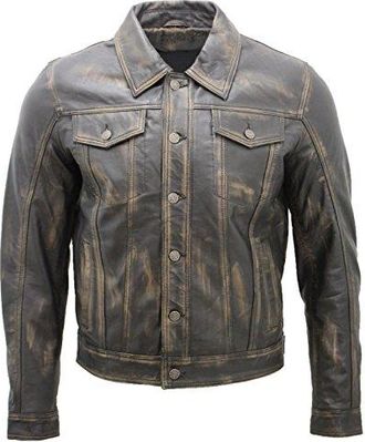 Infinity Leather Camisole pour Homme Décontractée Chemise en Cuir Noir Jeans Veste 2XL