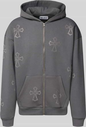 Review Sweatjacke mit Strasssteinbesatz und Kapuze