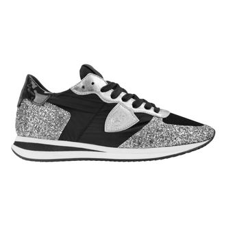 Philippe Model Laminierte Glitzersneaker aus Leder f&uuml;r Damen mit Schn&uuml;rung - - Shoes - Damen - Schwarzk - 36 EU