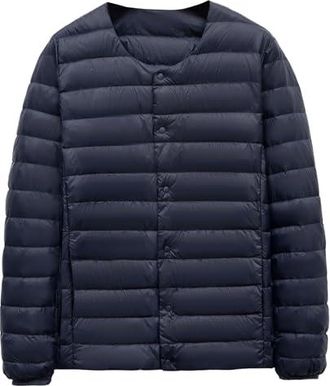 Generic Doudoune l&eacute;g&egrave;re &agrave; col rond pour homme - Veste dhiver chaude rembourr&eacute;e - Manteaux matelass&eacute;s, bleu marine, 4XL