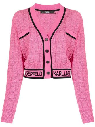 Karl Lagerfeld cardigan en tweed &agrave; coupe crop - Rose