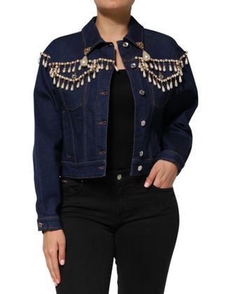 Dolce & Gabbana Womens Blue Cotton Denim Crystal Embellished Jacket Clothing