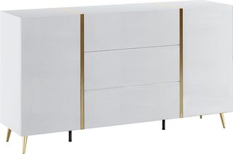Vente-Unique Sideboard mit 2 T&uuml;ren & 3 Schubladen - Wei&szlig; gl&auml;nzend & Goldfarben - MARZIALO
