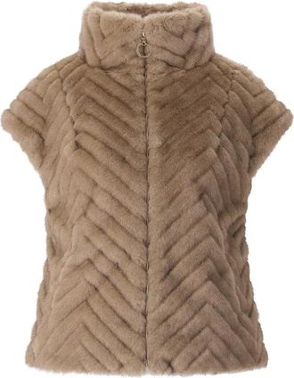 Joseph Ribkoff Femme, Vestes, Brun, Taille: 38 FR Veste sans manches &agrave; col montant en fausse fourrure &agrave; chevrons