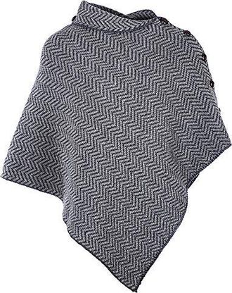 Aran Woollen Mills Poncho en tricot irlandais pour femme, cardigan en laine mérinos à chevrons, fabriqué en Irlande, gris charbon, Taille Unique