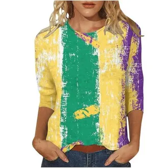 Generic Haut &agrave; manches 3/4 pour femme - Chemisier imprim&eacute; graphique - Col rond - &Eacute;l&eacute;gant et fin - D&eacute;contract&eacute; - Chemisier basique classique - Pour festival, f