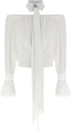 Elisabetta Franchi Femme, Blouses et Chemises, Blanc, Taille: 40 FR Blusa Colletto Camicia